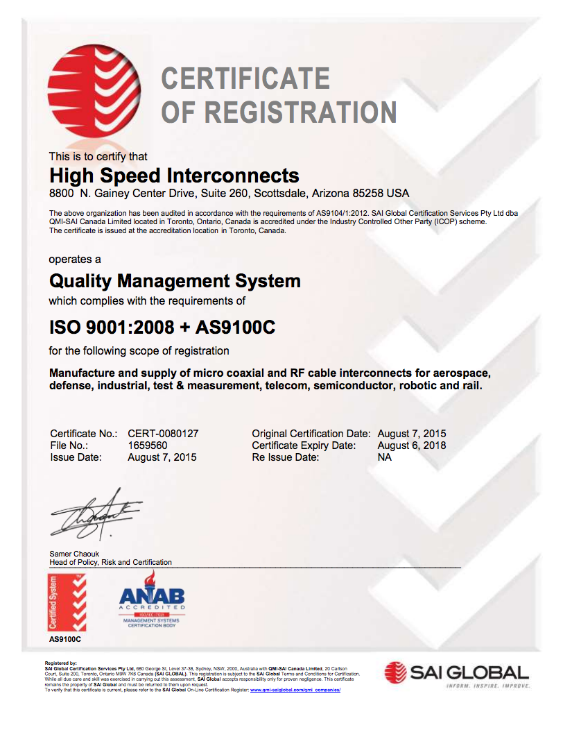 Quality & Certifications | Cable Assemblies AS9100 EN12495 RoHS Compliance